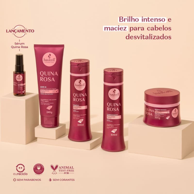 Kit Haskell Quina Rosa Shampoo e Condicionador 1L + Leave In 240g