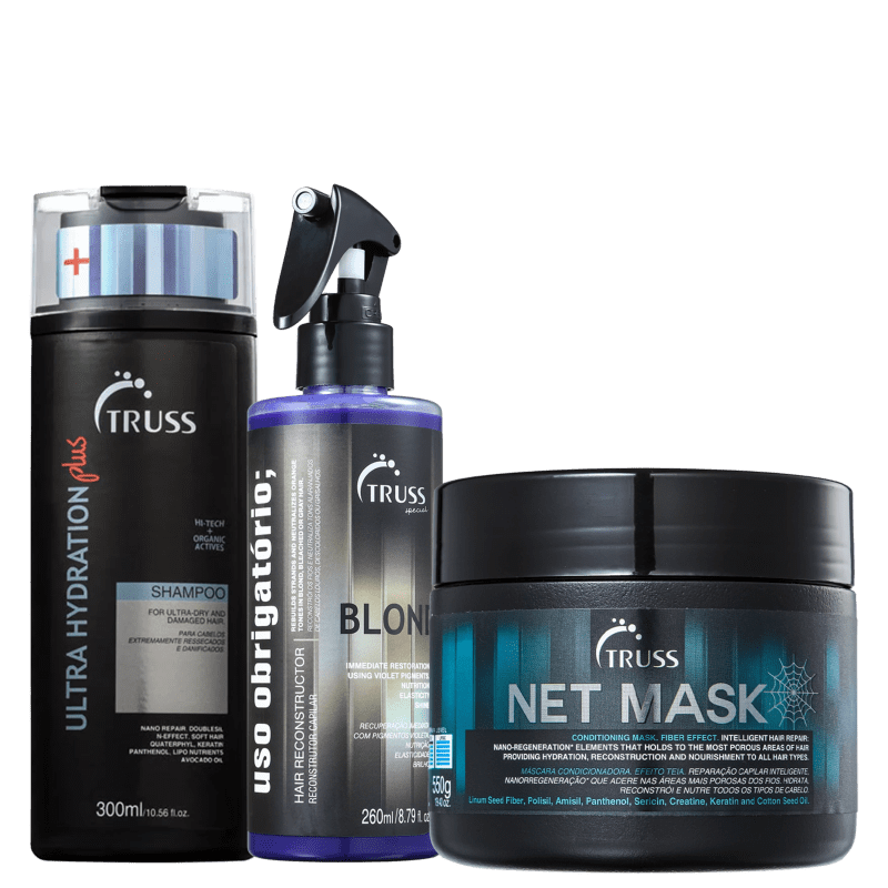 Kit TRUSS Uso Obrigatório Blond + Ultra Hydration Plus + Net Mask Trio ...