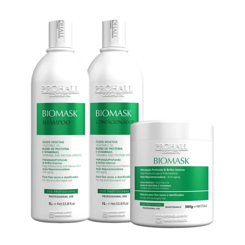 Kit Shampoo Condicionador Máscara Biomask Prohall