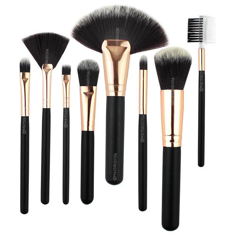 Kit com 08 Pincéis para Maquiagem Rose Cosmetics