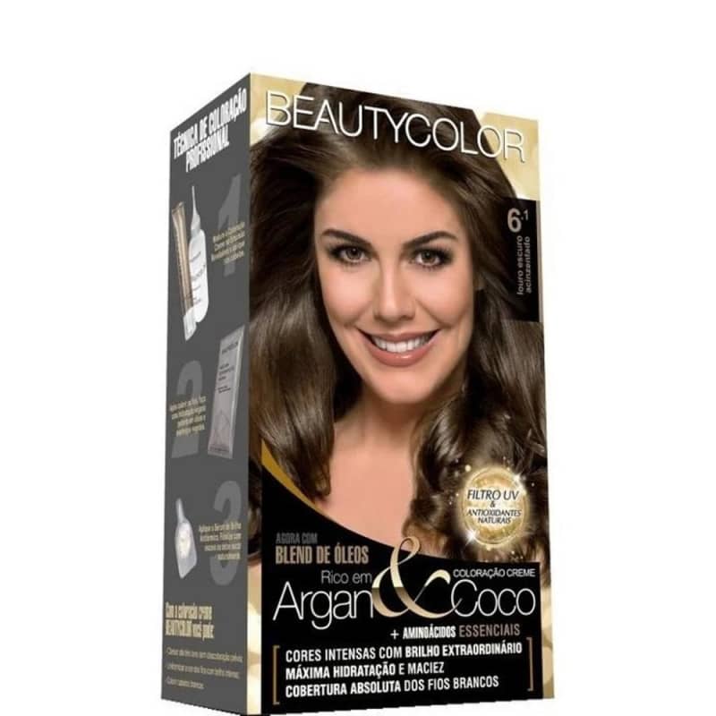 BeautyColor Coloração Permanente Kit Tinta 6.1 Louro Escuro Acinzentado