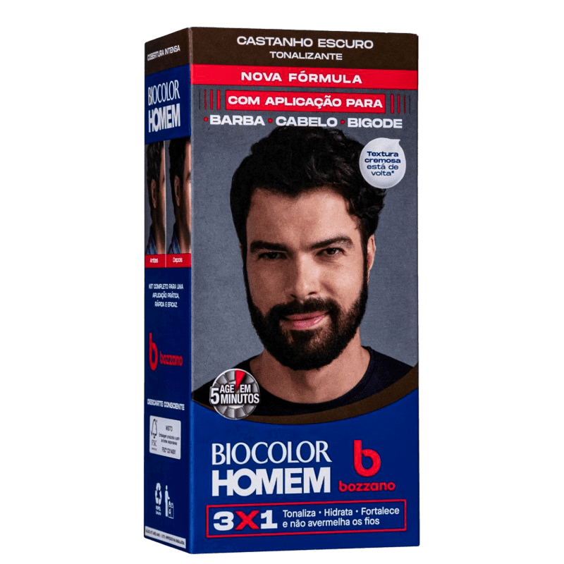 Bozzano Biocolor Homem 3x1 Castanho Escuro - Tonalizante Masculino