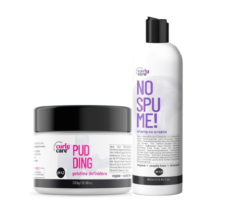 Gelatina Definidora Pudding Curly Care e Shampoo Creme No Spume