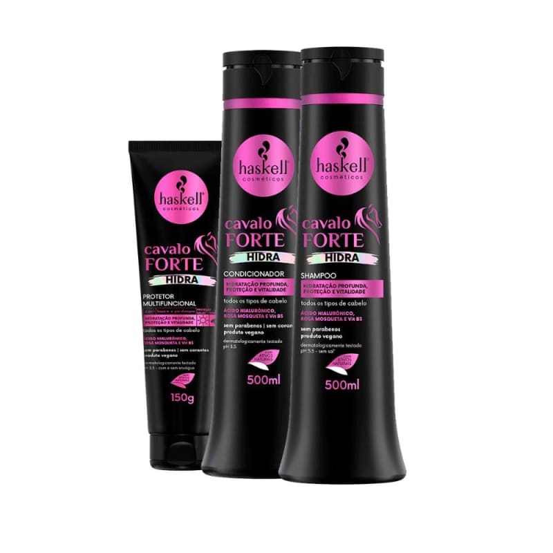 Kit Haskell Cavalo Forte Hidra 500ml Shp/Cond/Creme Pentear