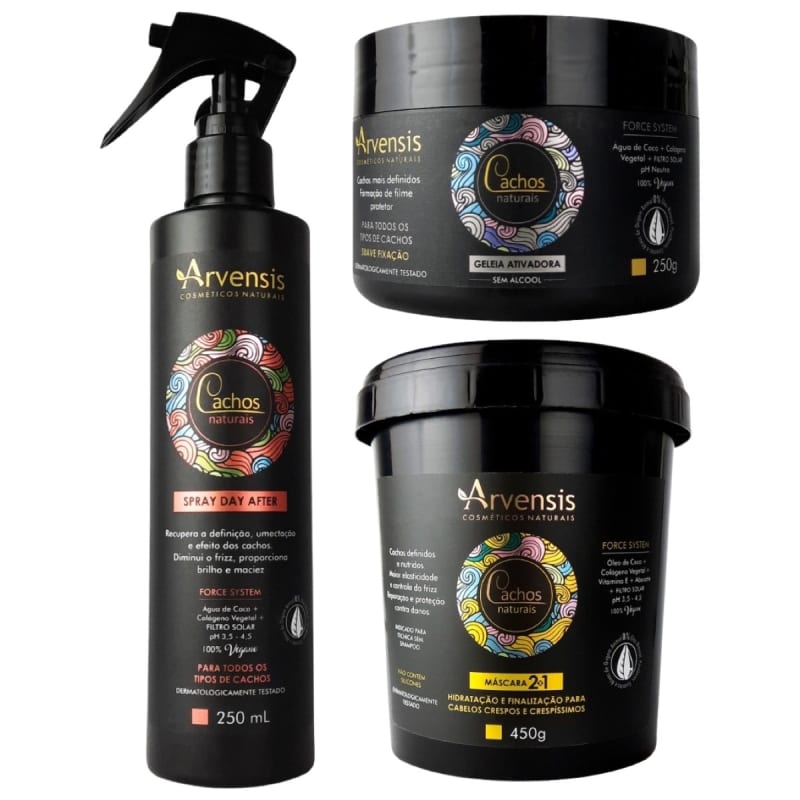 Kit Arvensis Spray Day After, Mascara 2x1 e Geleia fixação Suave