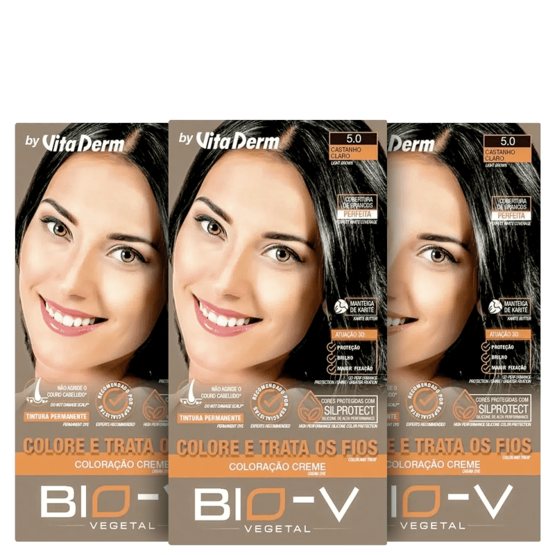 Kit Vita Derm Bio-V Coloração 5.0 Castanho Claro | Beleza na Web