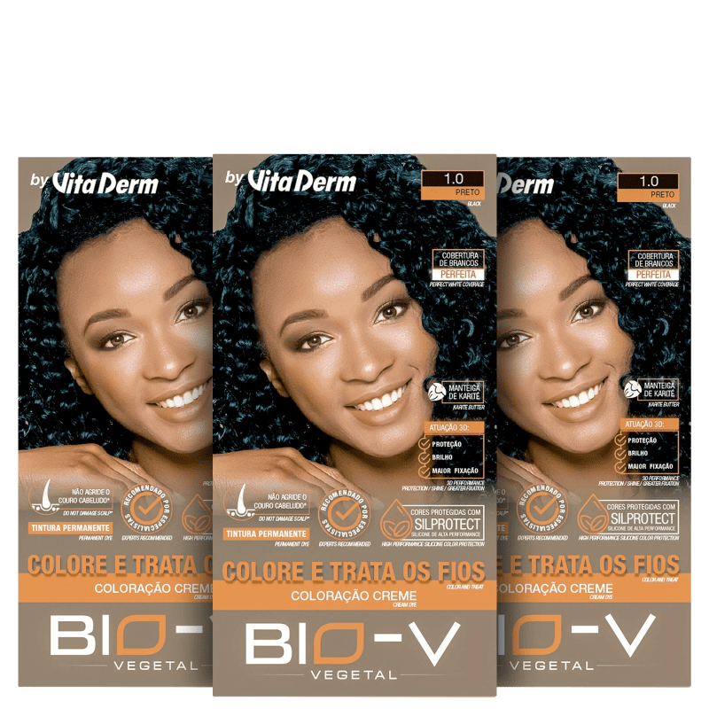 Kit Vita Derm Bio-V Vegetal Coloração 1.0 Preto | Beleza na Web