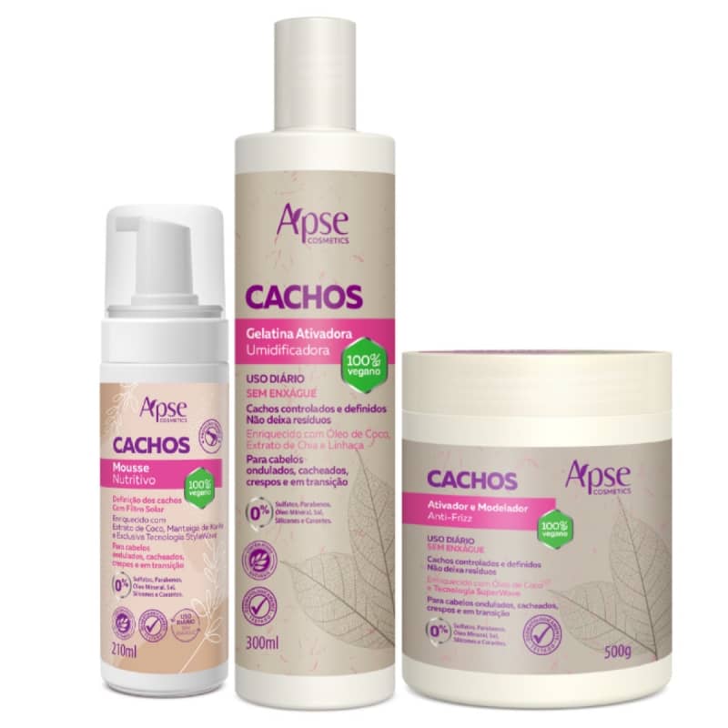 Kit Cachos Definidos Mousse, Gelatina e Ativador Apse