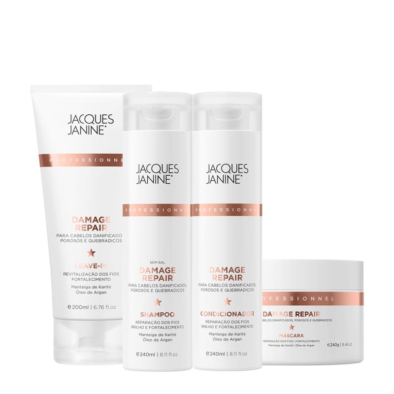Kit Jacques Janine Damage Repair Shampoo Condicionador Máscara e Leave ...