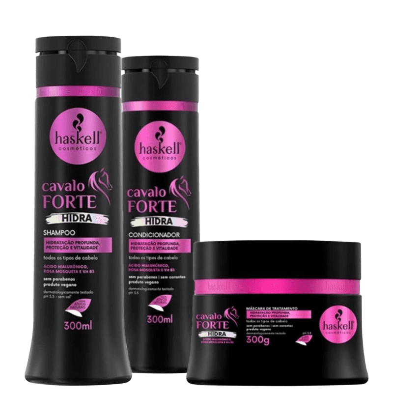 Kit Haskell Cavalo forte Hidra Shampoo 300ml, Condicionador 300ml, Máscara 300g