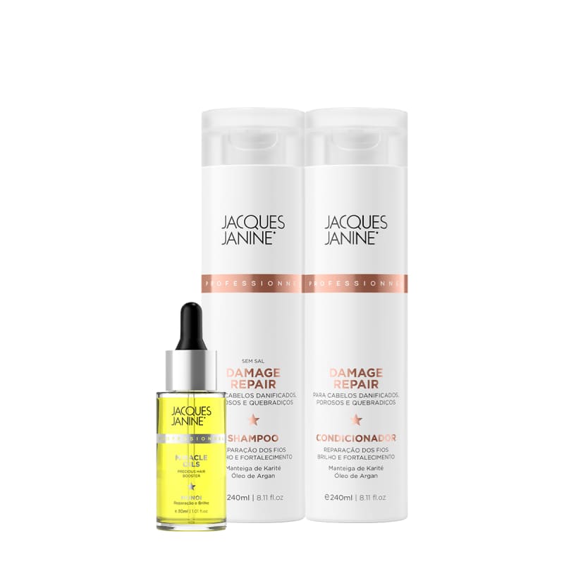 Kit Jacques Janine Damage Repair Shampoo Condicionador e Miracle Oils ...