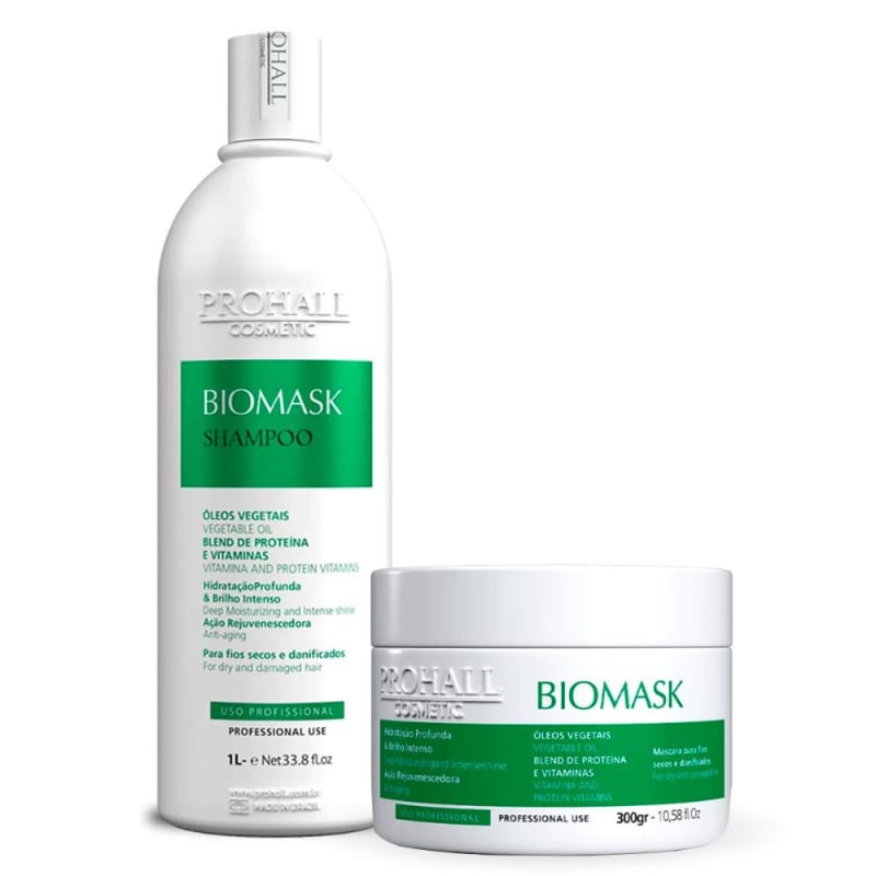 Kit Prohall Shampoo Biomask 1 Litro + Máscara Biomask 300g