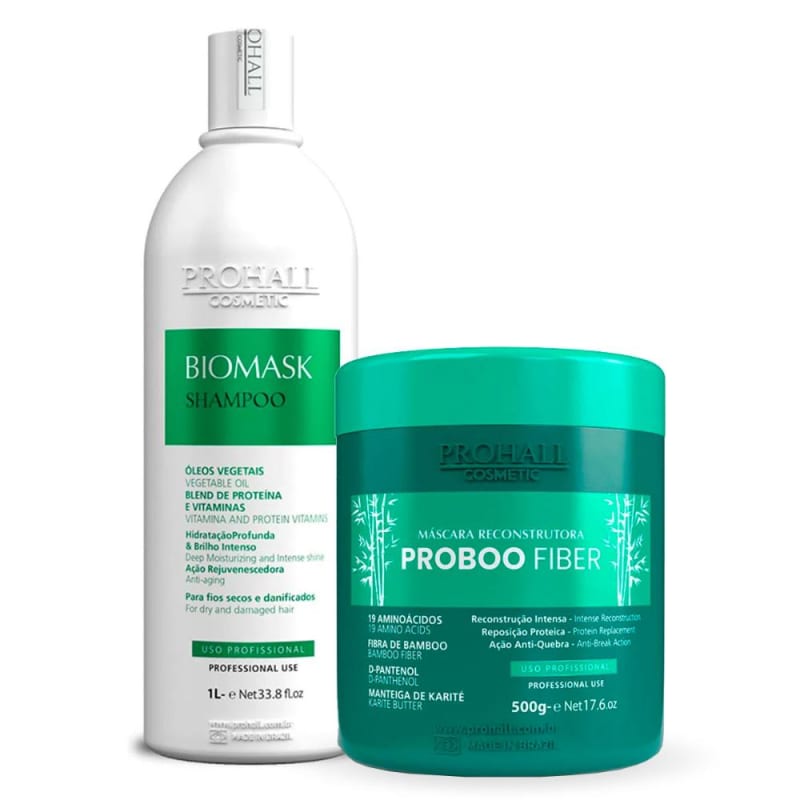 Kit Prohall Shampoo Biomask 1L + Máscara Proboo Fiber 500g