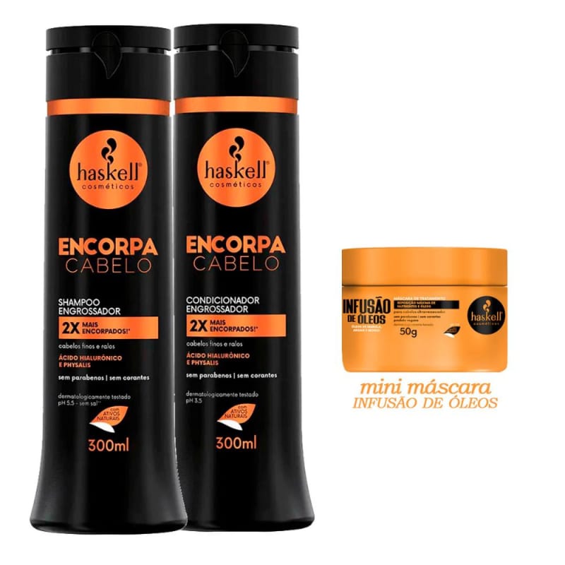 Kit Haskell Shp/Cond Encorpa Cabelo 300ml + Máscara Infusão de Óleos 50g