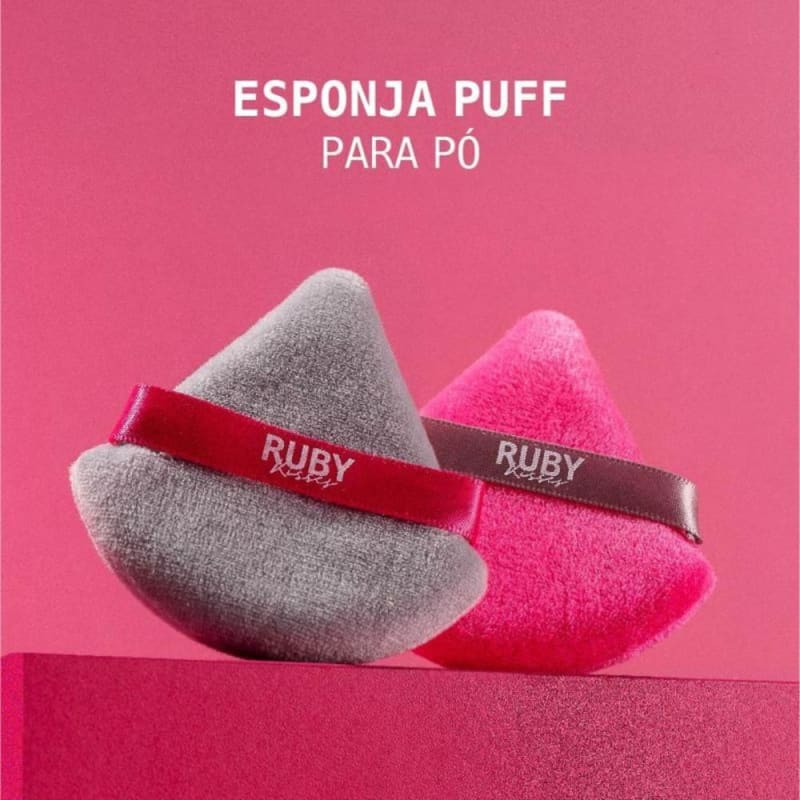 Esponja Puff Para Pó Ruby Kisses Triangular Cinza e Rosa