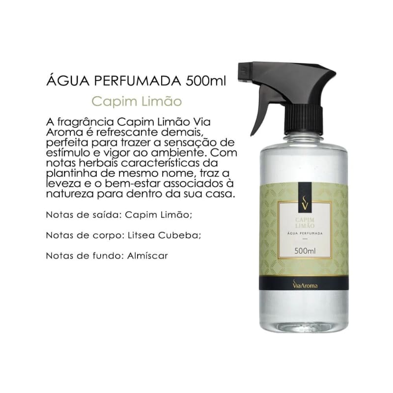 Água Perfumada Capim Limão 500ml Via Aroma