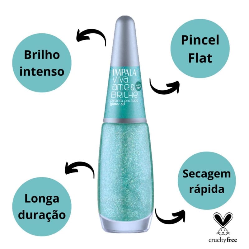 Esmalte Glitter 3D Impala Viva, Ame e Brilhe Pronta pra Tudo 7,5ml