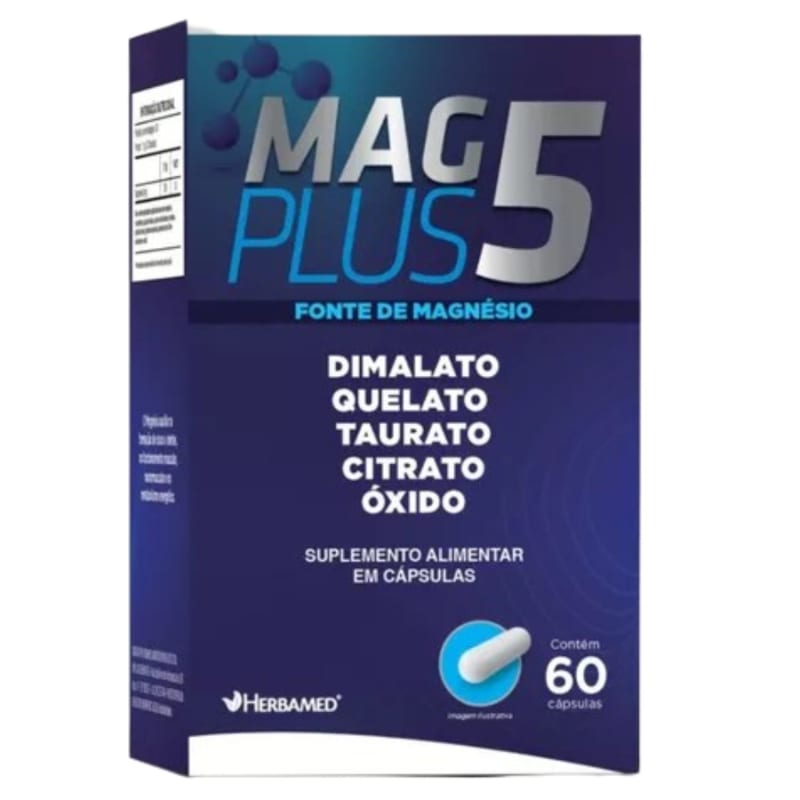 Mag Plus 5 60 Capsulas 550mg Magnésio Dimalato Quelato Herbamed