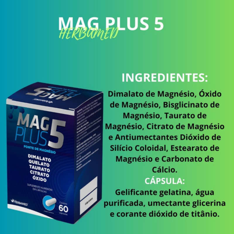 Mag Plus 5 60 Capsulas 550mg Magnésio Dimalato Quelato Herbamed