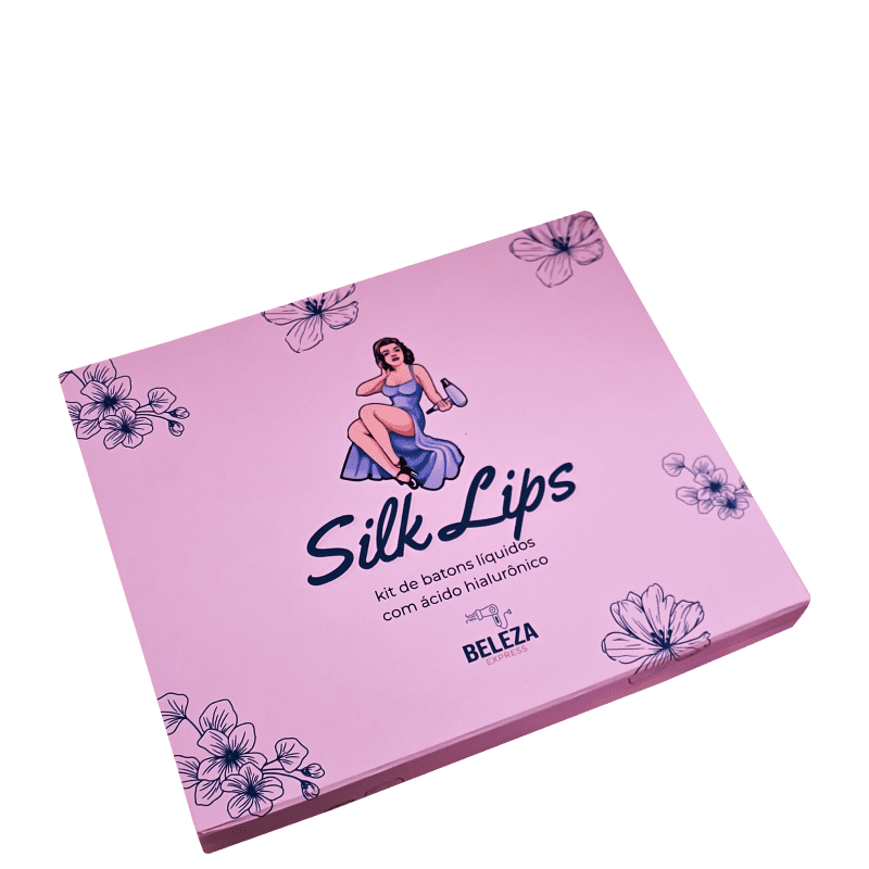 Kit de batons líquidos com ácido hialurônico e espelho Silk Lips Beleza Express