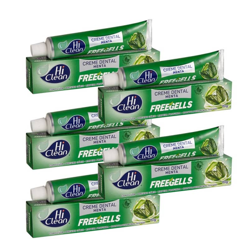 Kit 5 Creme Dental Hi Clean Freegells Menta com Flúor 90g