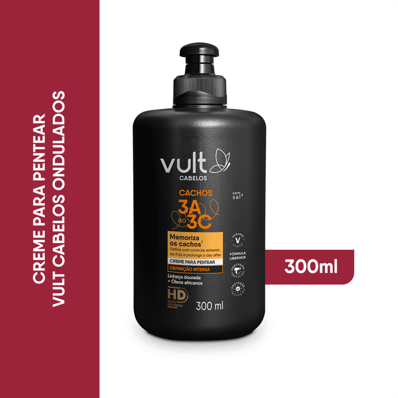 Creme Para Pentear Definição Intensa Vult Cabelos Cachos 3A a 3C 300ml ...