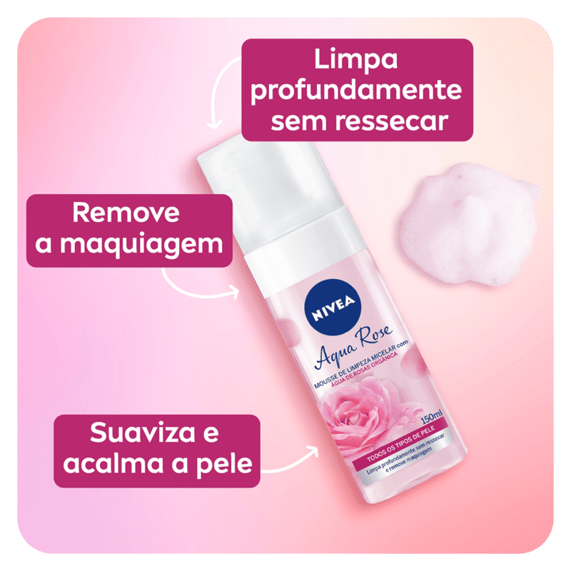 Mousse de Limpeza Facial NIVEA Aqua Rose | Beleza na Web