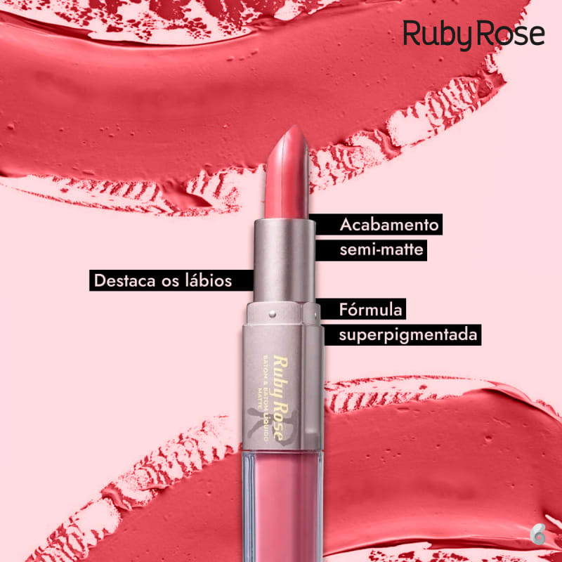 Batom Ruby Rose Duo Matte HB8606 | Beleza Na Web PRO