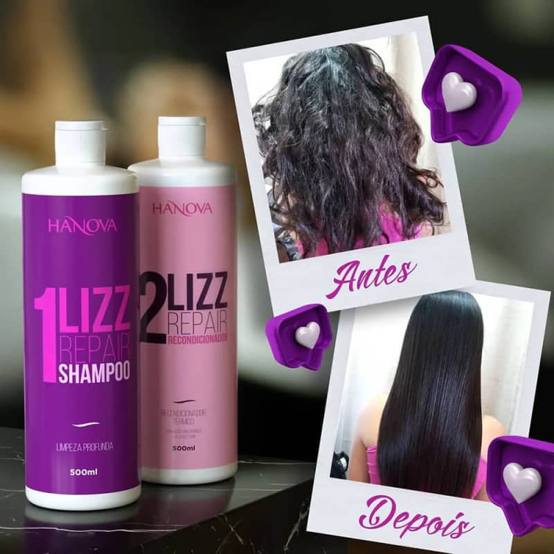 Hanova Lizz Repair - Kit Escova Progressiva Sem Formol 2x 1L