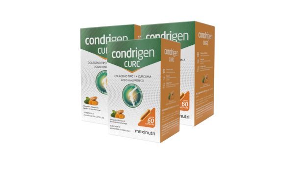 Kit 3 Condrigen Curc Colágeno Tipo 2 + Cúrcuma 60 Cápsulas Maxinutri