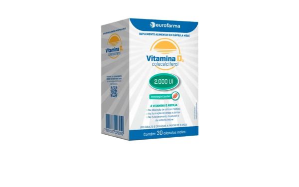 Vitamina D3 2.000ui Eurofarma com 30 Cápsulas