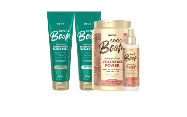 Kit Seda Boom Shampoo 250ml + Cond. 250ml + Creme 1kg + Soro