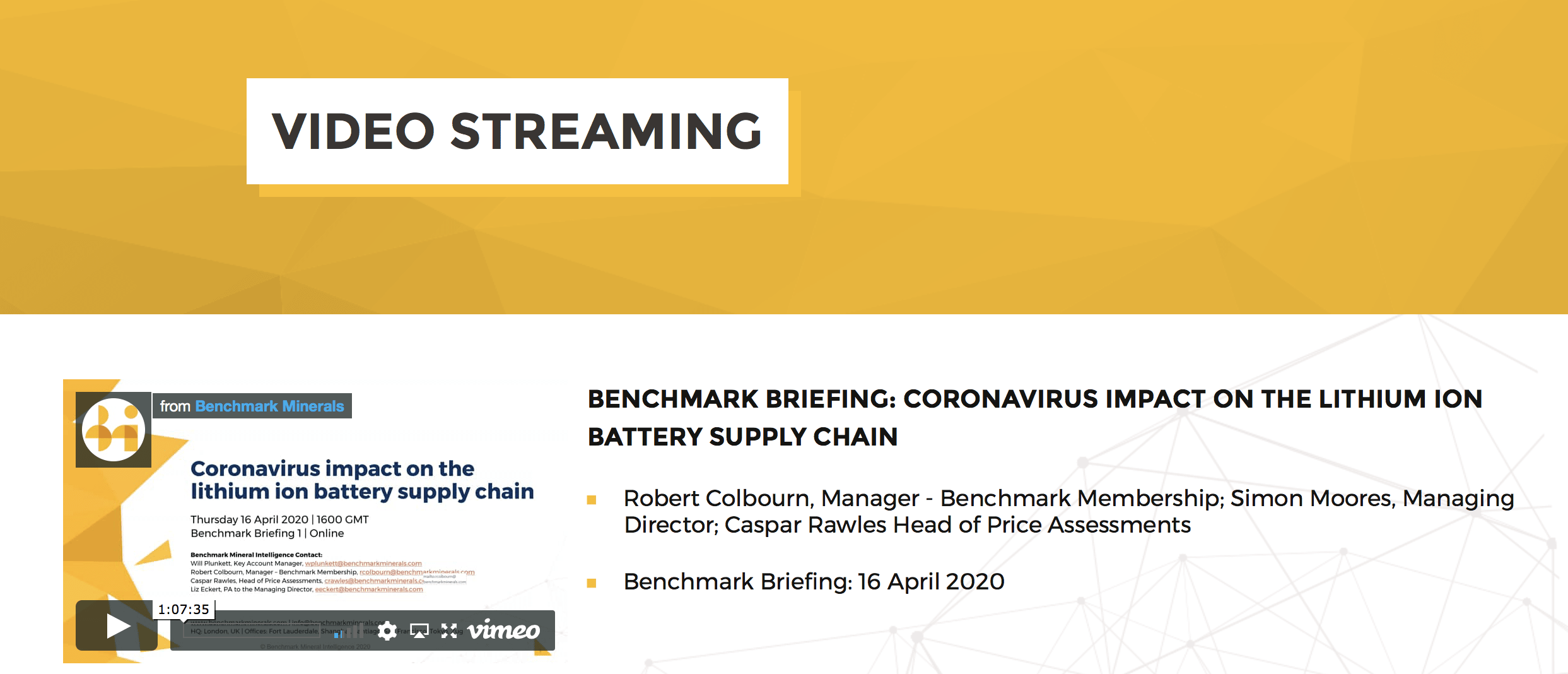 Benchmark launches Video Streaming service: Watch on demand now | Benchmark Source