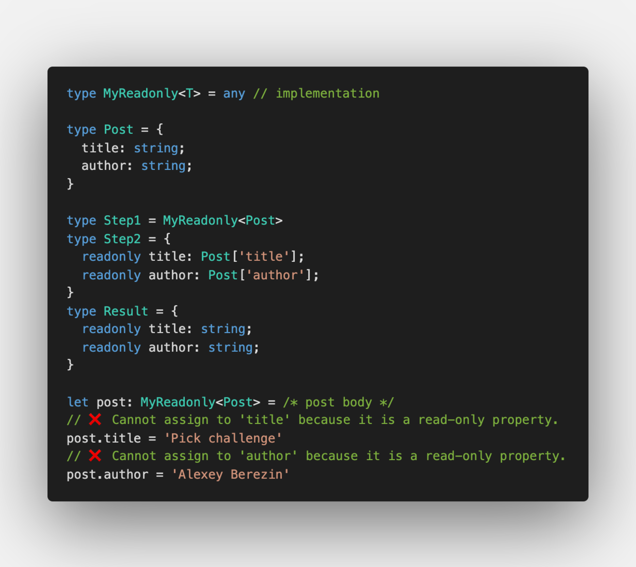 Readonly type under the hood in TypeScript | Alexey Berezin