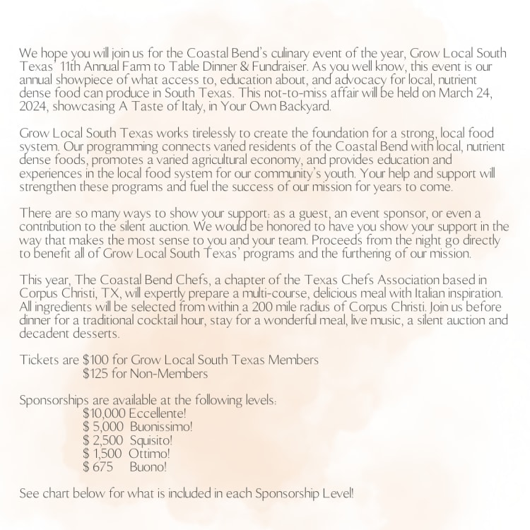 Farm to Table Dinner & Fundraiser by Grow Local South Texas | BetterUnite