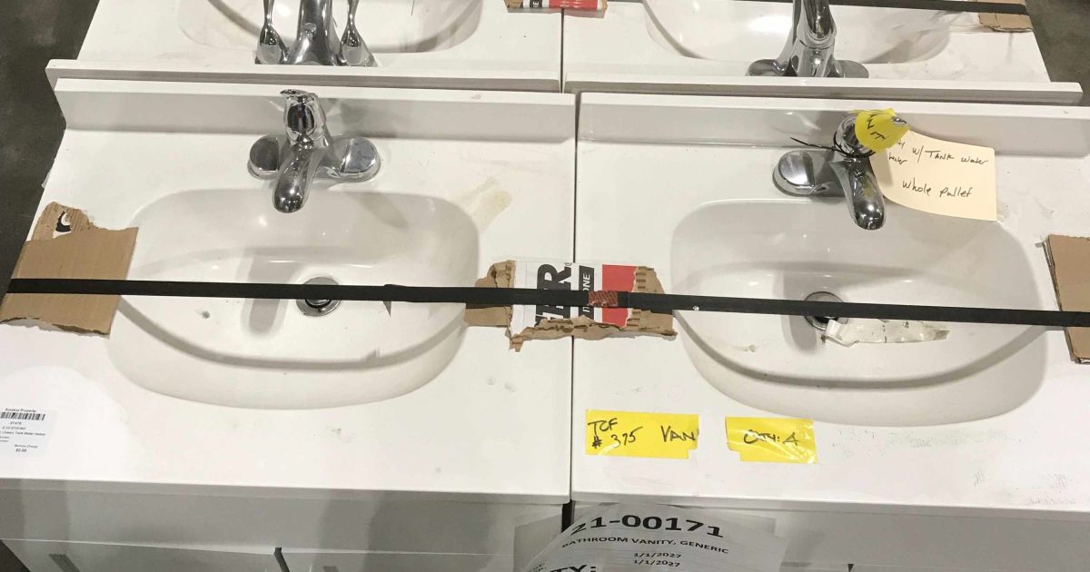 4 Vanity Cabinets with Sinks, Faucets, and Classic Tank Style Water ...