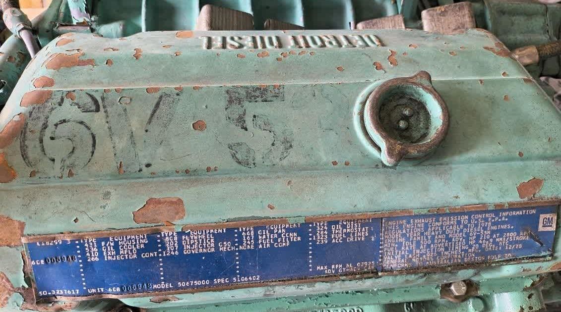 Old 2-stroke Detroit Diesel on running stand - Oakland Community College