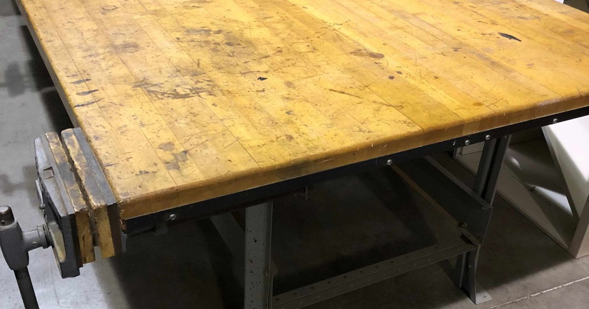 Butcher Block/metal workshop table w/Vise - BidCorp Auctions