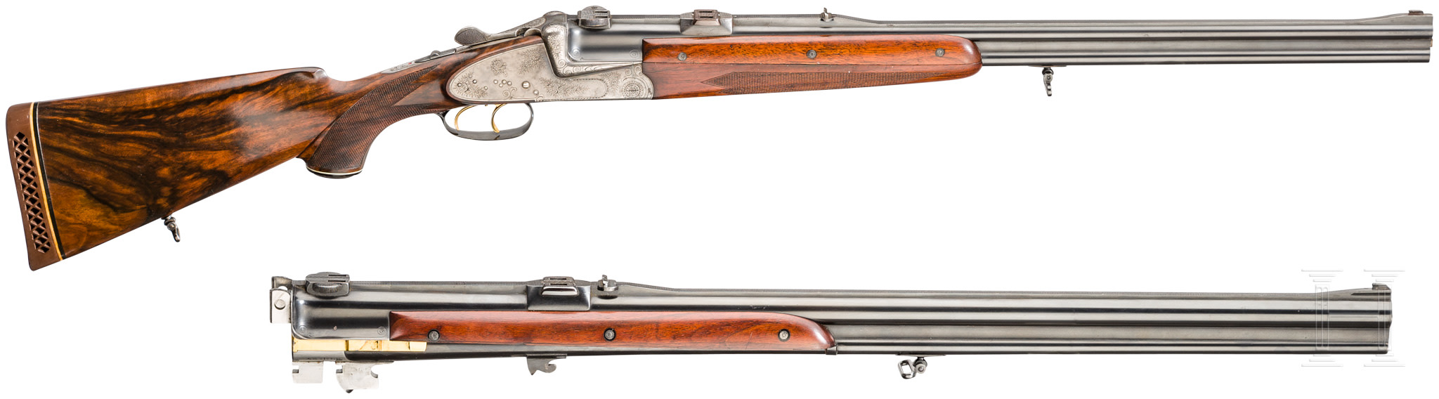A cased O/U double rifle by Winkler, Ferlach, with Kahles scope and ...