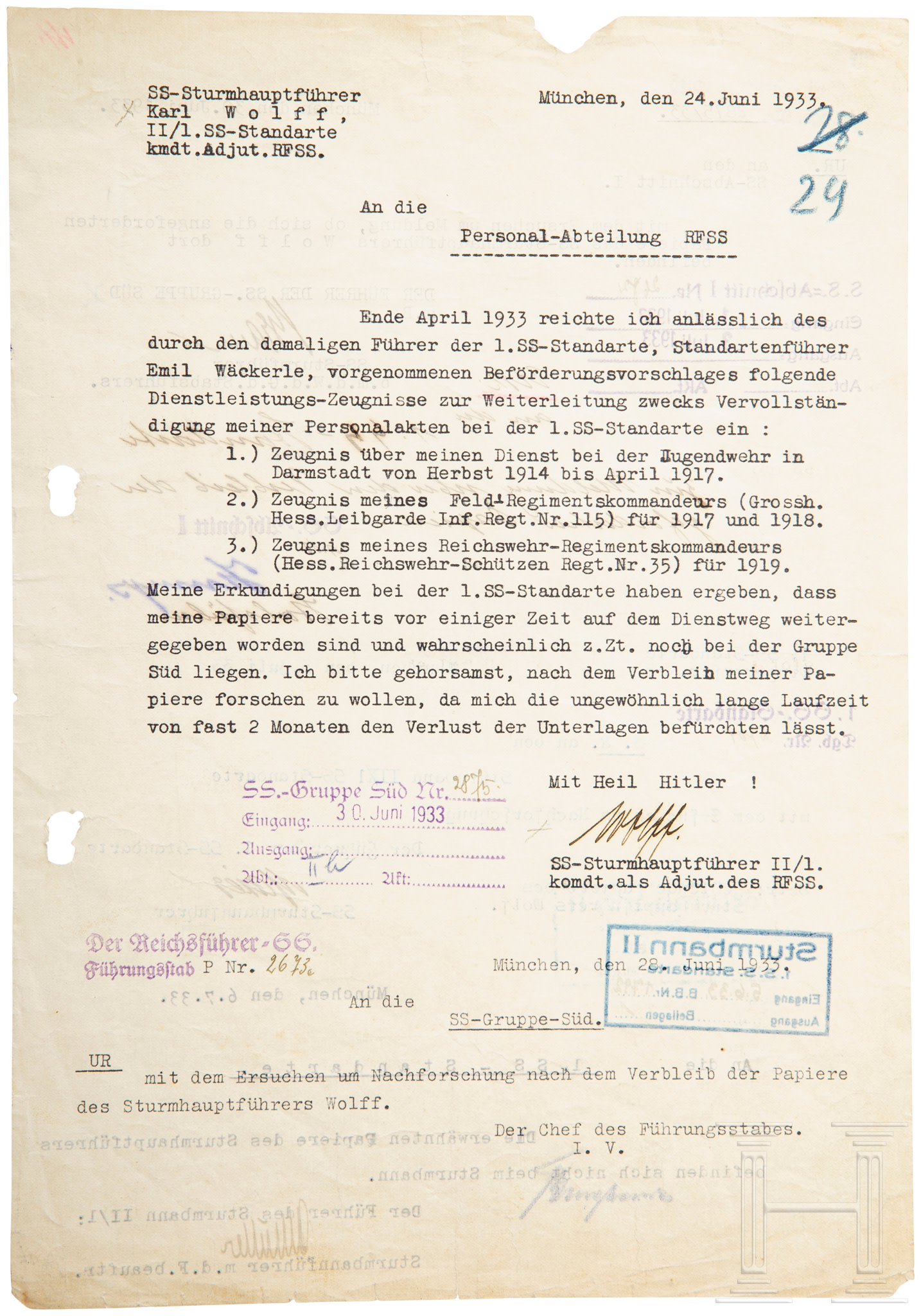 SS-Obergruppenführer Karl Wolff - eigenhändig signierter Brief an ...