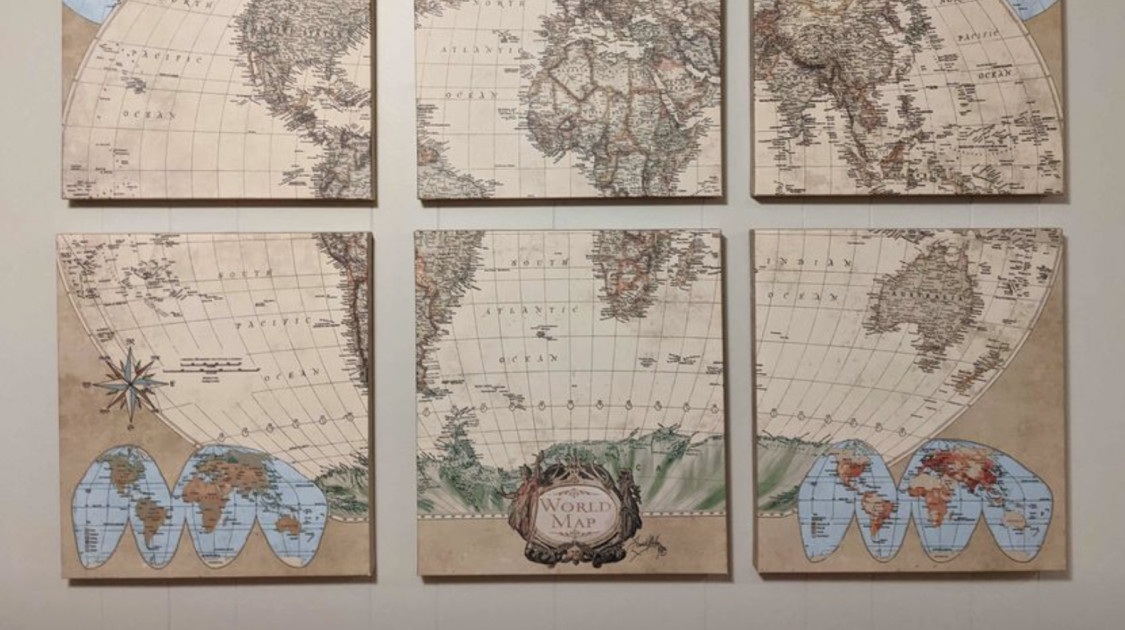 6-Panel World Map Gallery Art | makerspace | Bid Now - ☑