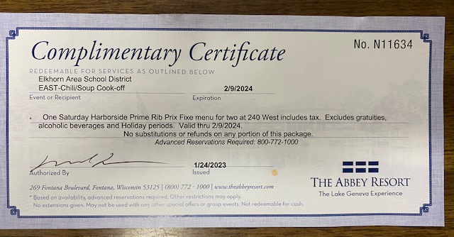 The Abbey Resort Prime Rib Dinner Gift Certificate | 2023eas ...