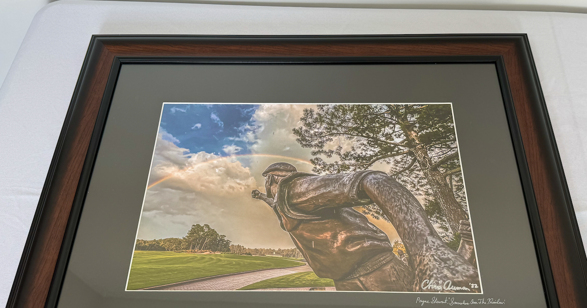 Framed professional photograph of the Payne Stuart statue in ...