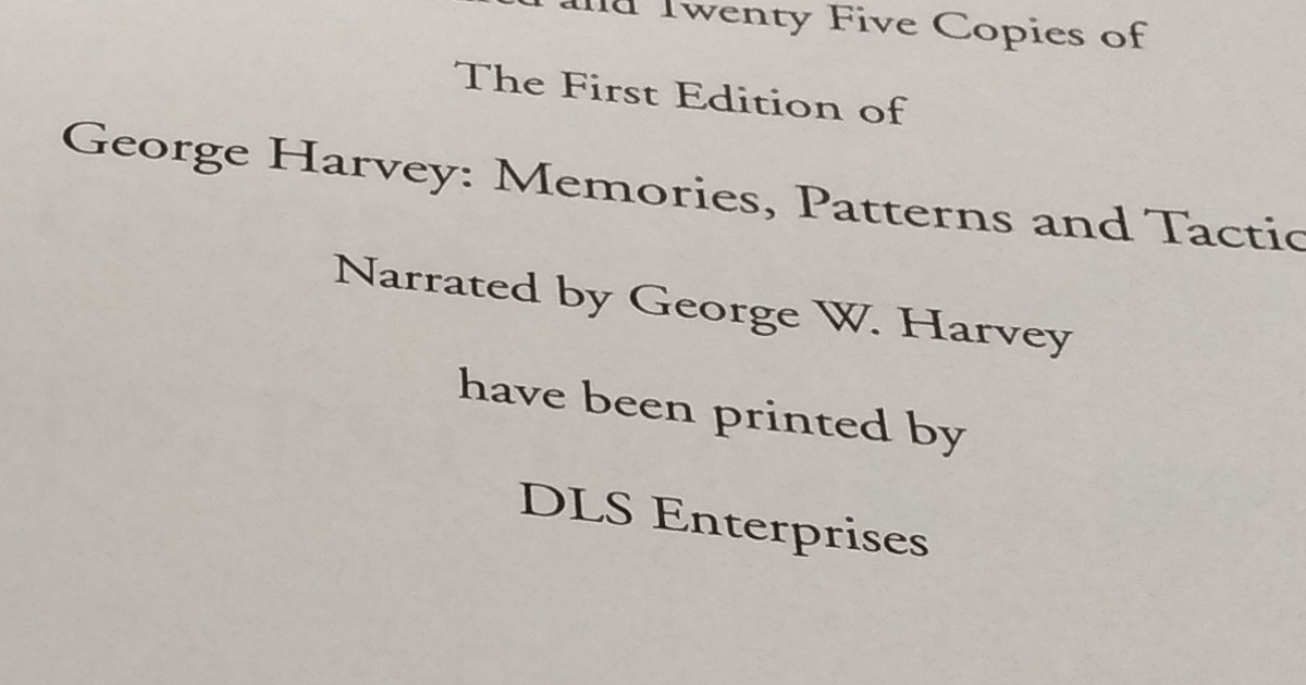 Memories, Patterns and Tactics by George Harvey - Limited Ed ...