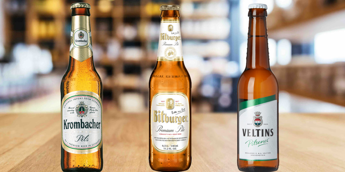 Drie Duitse Pilseners op een rij