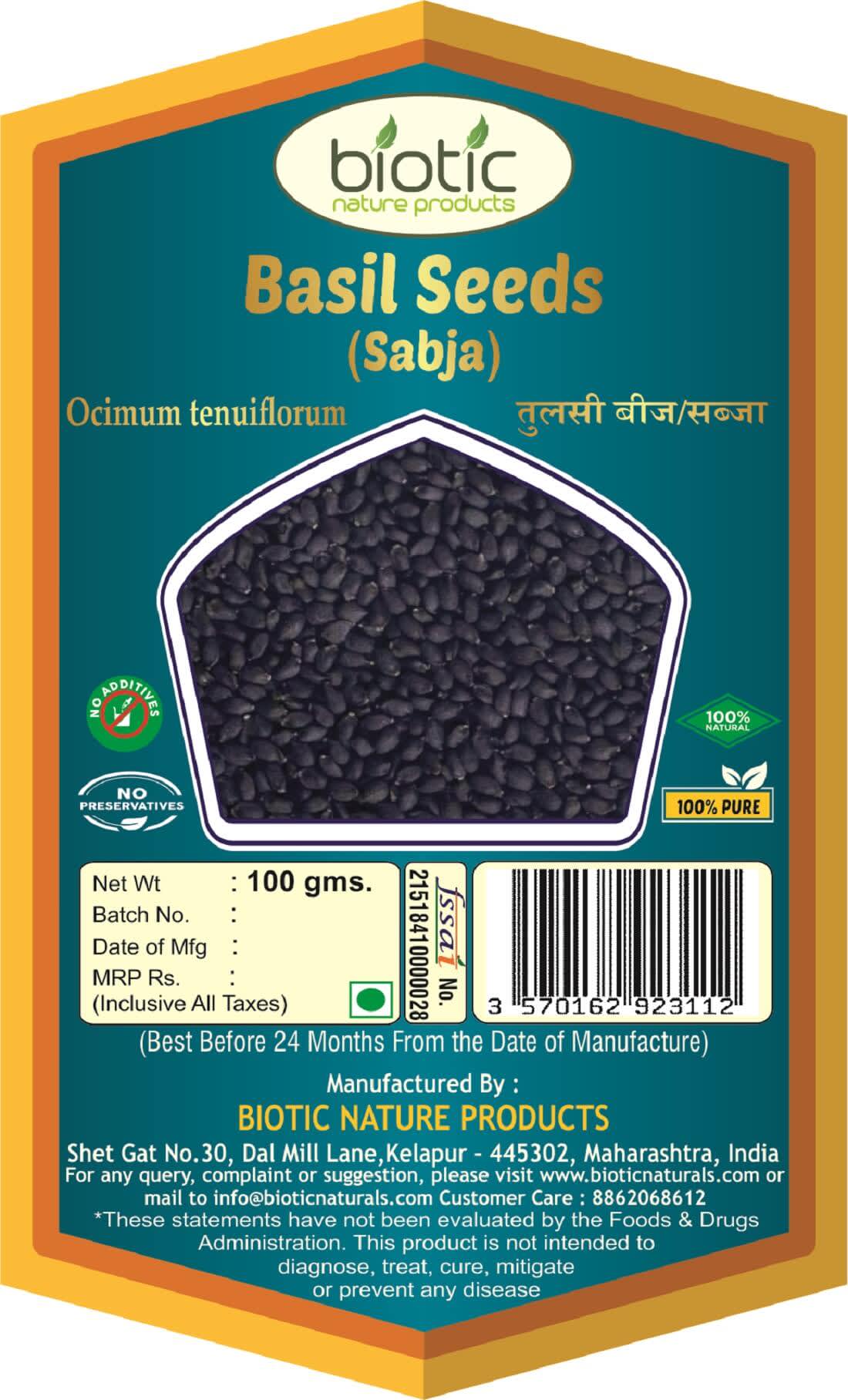 Buy Biotic Sabja Seed | Basil Seed Online | Remedies for reducing body ...