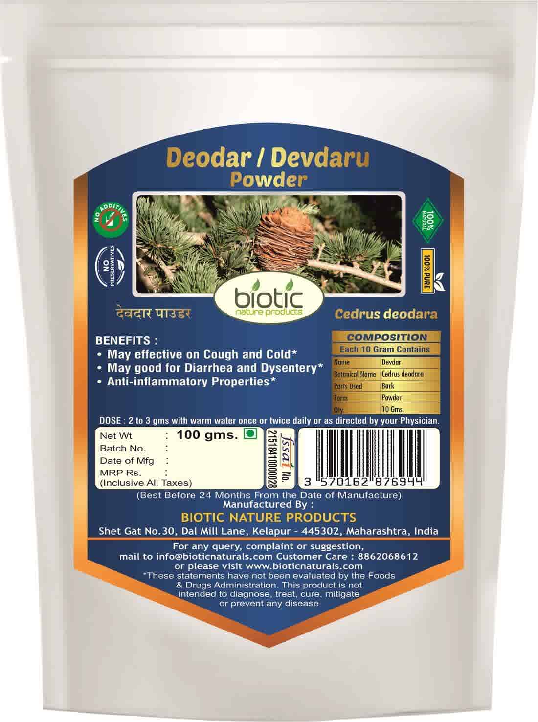 Deodar Powder (Cedrus Deodara) Devadaru Powder - 100g | Biotic Nature ...