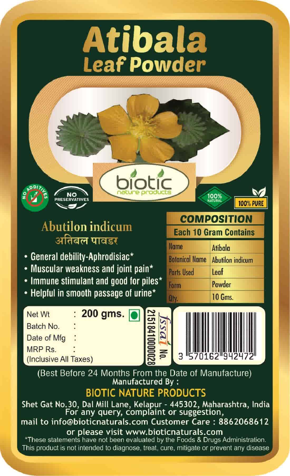 Best Biotic Atibala Leaf Powder Online | Ayurvedic powder for bleeding ...