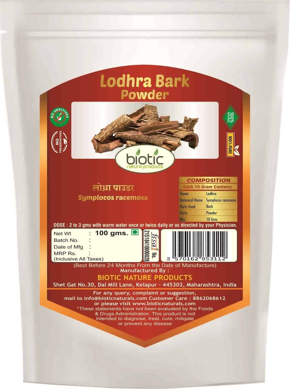Lodhra Bark Powder (Symplocos Racemosa) Lodhra Chhaal Powder | Biotic ...