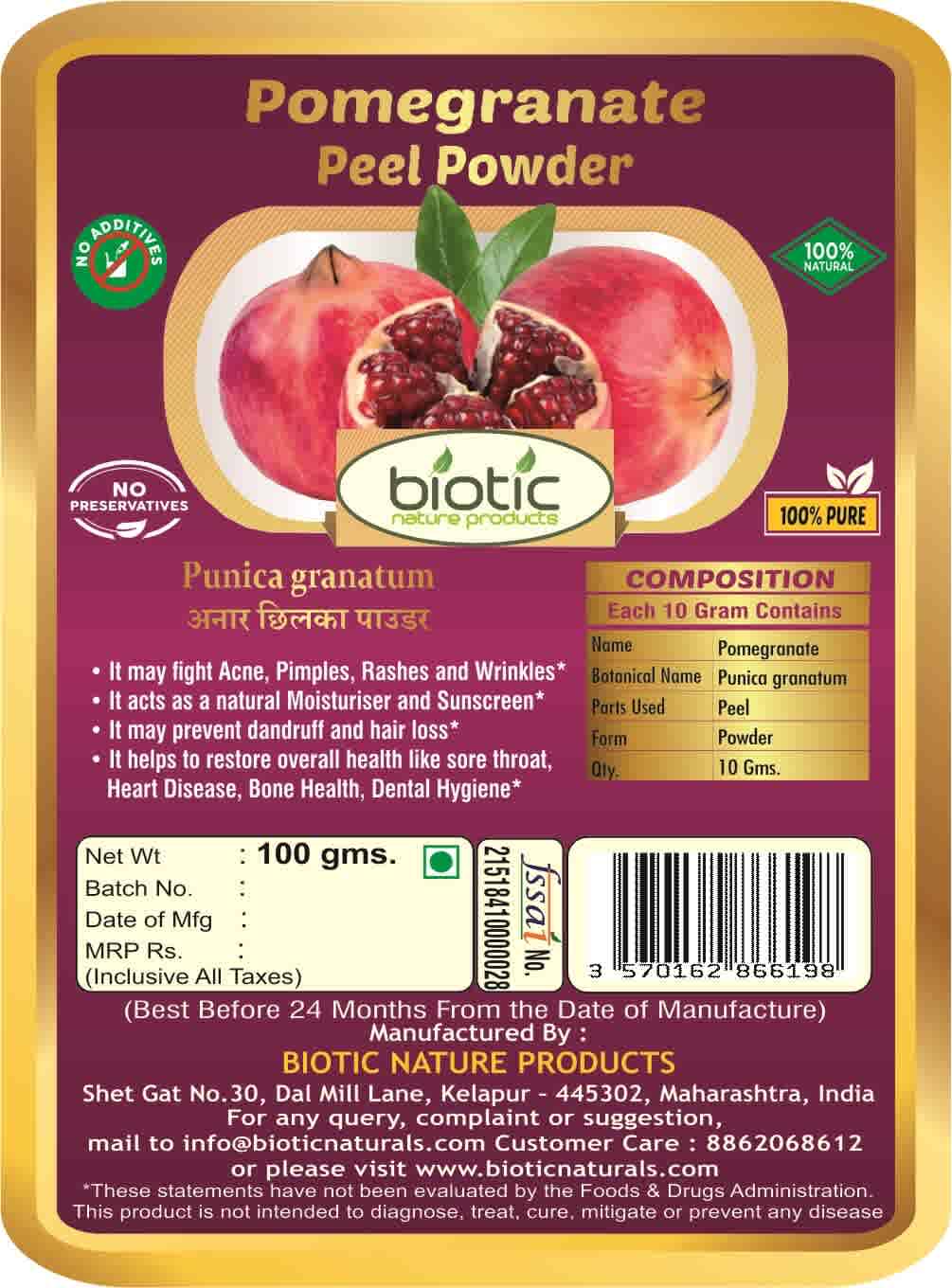 Pomegranate Peel Powder (Punica Granatum) Anar Peel Powder | Biotic ...